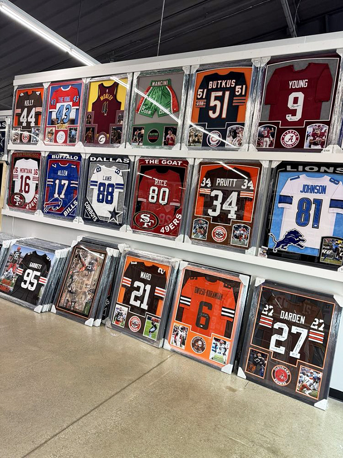 Sports memorabilia heaven! Where else can you find Butkus, Rice, and Jordan sharing wall space like the Mount Rushmore of athletic achievement?