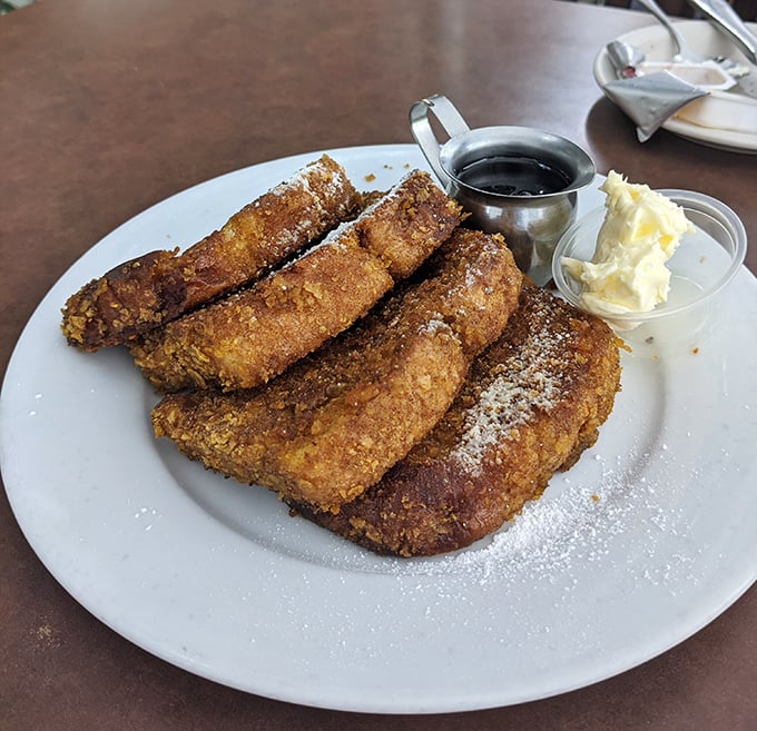 The legendary Fantastic French Toast&mdash;cornflake-crusted sourdough that's crispy outside, custardy inside&mdash;is basically breakfast wearing a tuxedo and ready to dance.