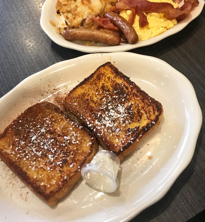 French toast that's achieved the perfect golden-brown crisp exterior while maintaining that custardy, cinnamon-kissed interior. Breakfast nirvana exists!