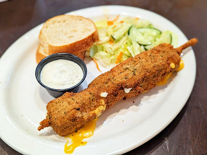 The star of the show: a golden-brown fried cheese kabob that stretches dramatically with each bite&mdash;proof that heaven exists and it's made of breaded dairy.