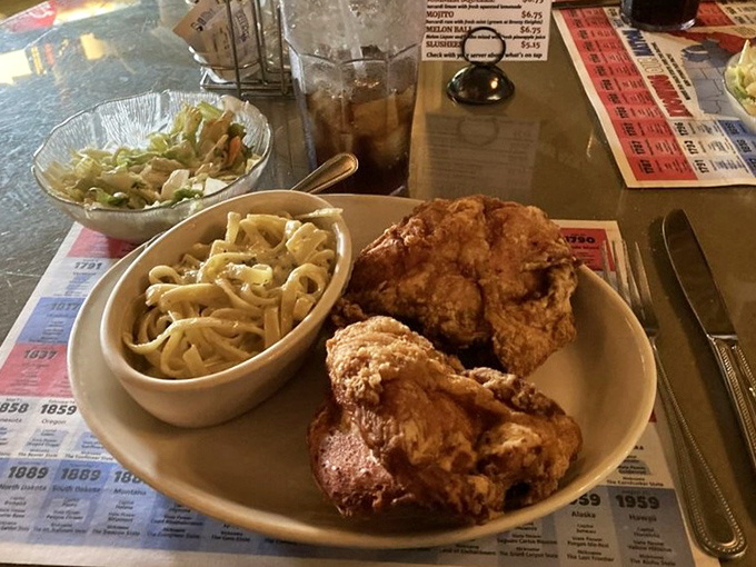 The star of the show: golden-brown fried chicken that makes time stand still. Paired with homestyle noodles, it's the kind of meal that creates food memories that last decades.