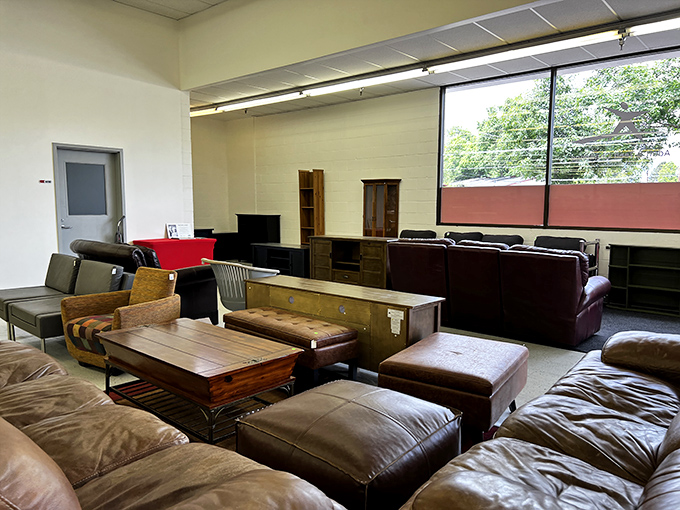 The furniture section resembles a living room museum where mid-century meets modern, and every piece awaits its next chapter.