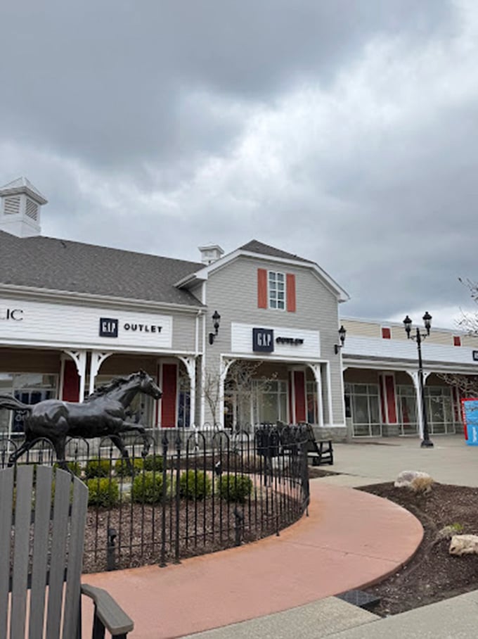 Even on cloudy days, GAP's classic white storefront offers retail therapy with its promise of wardrobe staples that won't judge you when other clothes no longer fit.