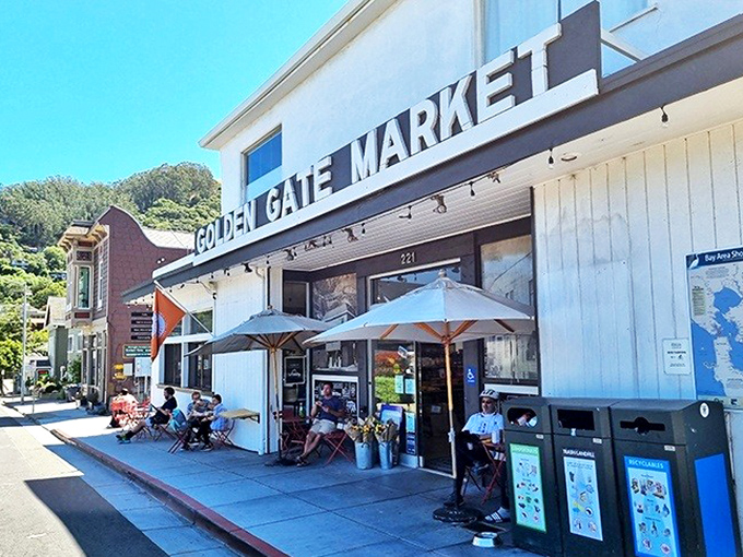 Golden Gate Market serves as Sausalito's culinary pitstop, where locals and tourists alike gather under cheerful umbrellas to fuel up for their bayside adventures.