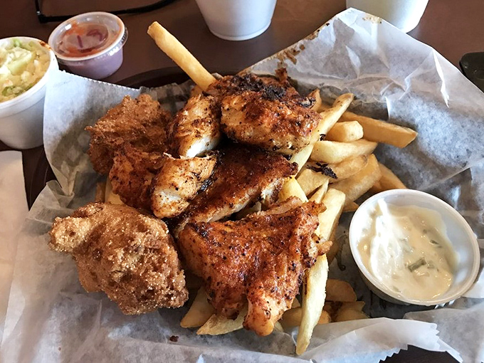 This isn't just fried fish&mdash;it's edible evidence that simplicity triumphs over complexity. Golden-brown grouper with crispy fries and homemade tartar sauce is Florida's comfort food.