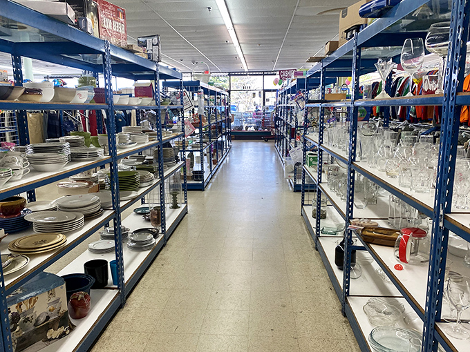 Aisle after aisle of dishware treasures, where your grandmother's forgotten patterns wait patiently for their second act in your kitchen.