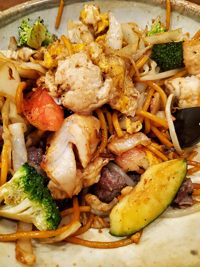 This hibachi creation isn't just food&mdash;it's a colorful masterpiece where chicken, beef, and vegetables perform a delicious symphony on your plate.