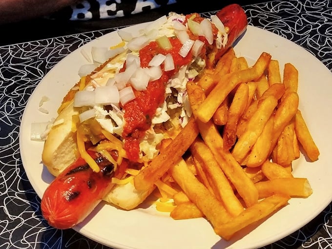 Amazing hotdog that would make Colonel Sanders himself tip his hat in respectful admiration.