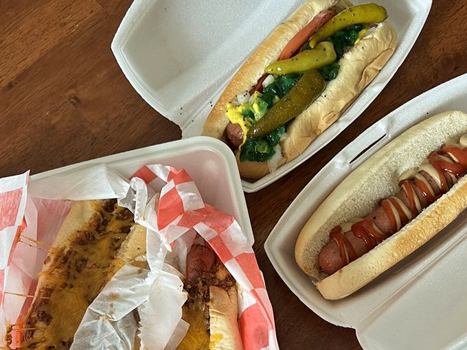 Hot dog artistry that makes you question why you ever settled for gas station rollers. That Chicago-style beauty deserves its own museum exhibit.