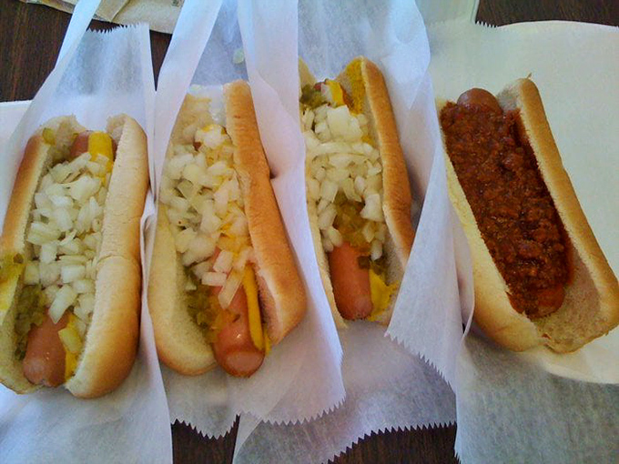 The lineup that launched a thousand cravings: classic dogs with chopped onions alongside the legendary chili dog&mdash;simplicity at its most delicious.