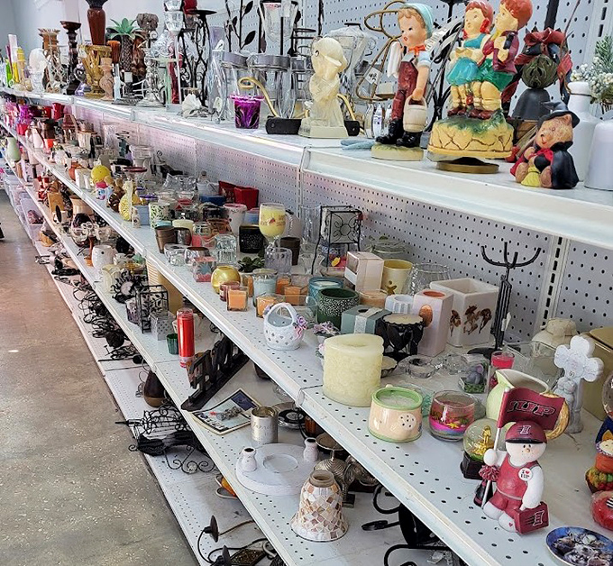 Knickknack nirvana where ceramic figurines and decorative oddities stand at attention, like an army of charming dust-collectors seeking new windowsills to conquer.