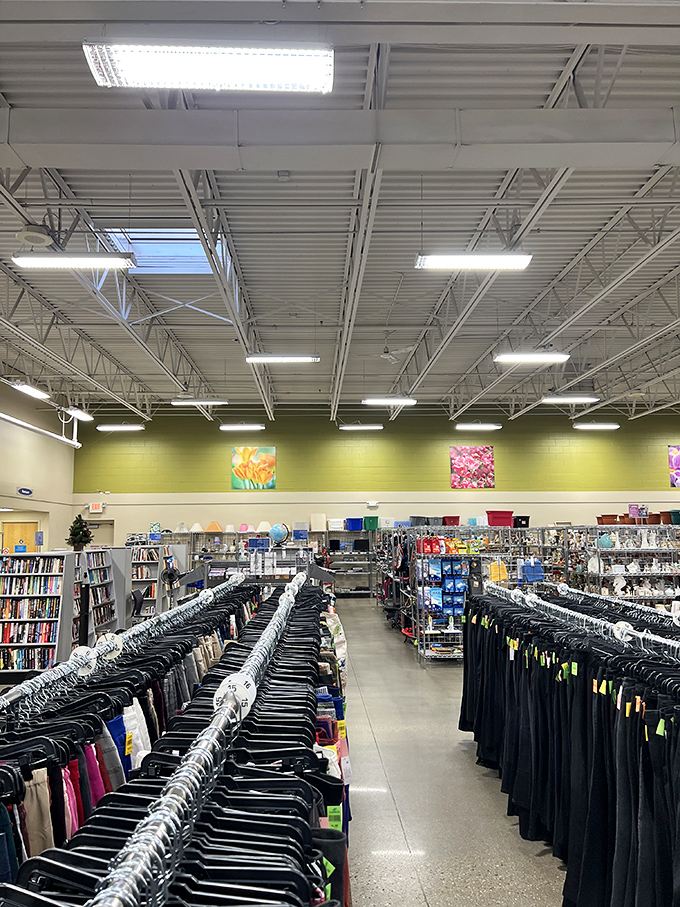 The expansive interior reveals the true scale of this thrifting paradise&mdash;high ceilings, bright lights, and endless racks stretching toward the horizon.