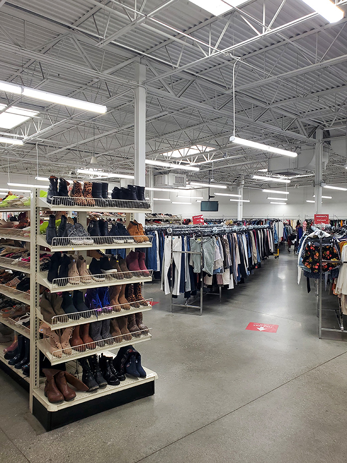 Meticulously organized racks stretch across the spacious interior, a far cry from the jumbled chaos of lesser thrift establishments.