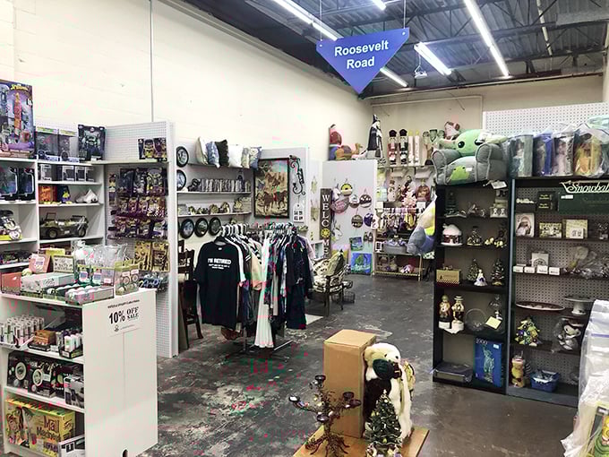 Welcome to "Roosevelt Road," where every booth is its own neighborhood of nostalgia. The street signs overhead guide you through this indoor city of collectibles.