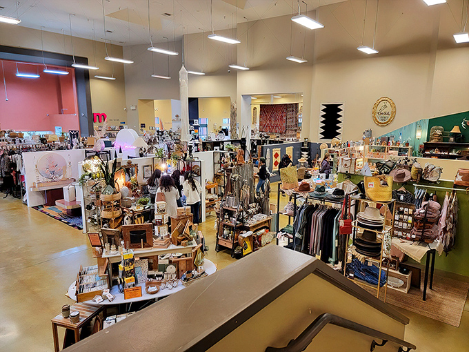 From this bird's-eye view, the labyrinth of vendor booths unfolds like a treasure map, each section a distinct island of vintage delights.