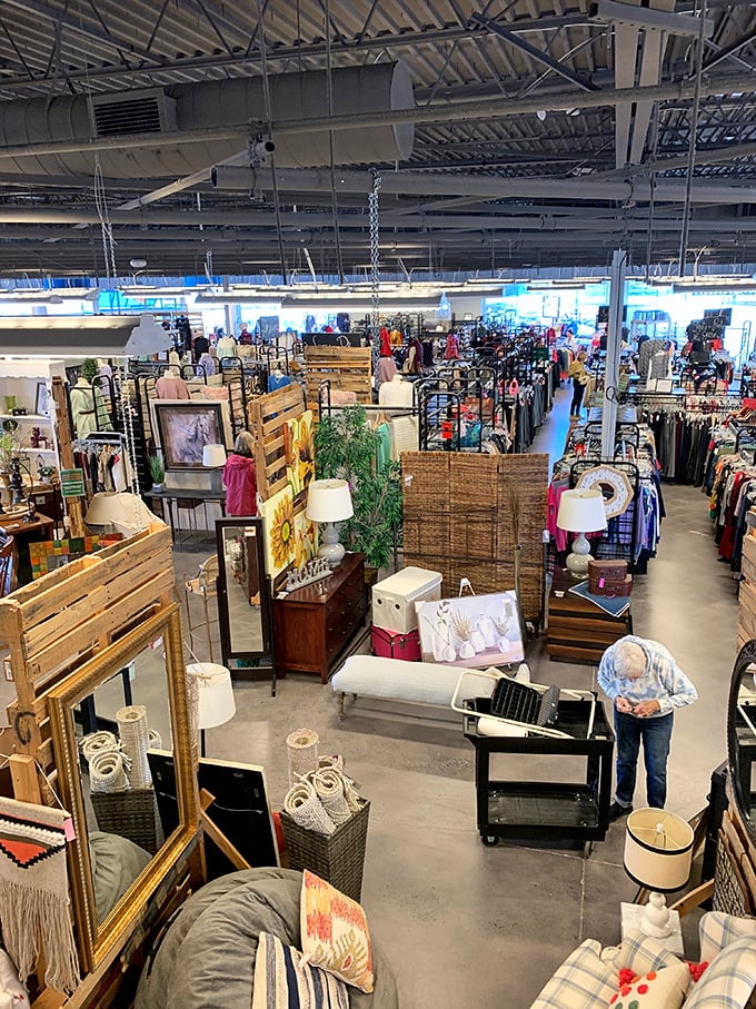 A bird's-eye view of organized chaos&mdash;where furniture vignettes and clothing racks create neighborhoods in this bargain metropolis.
