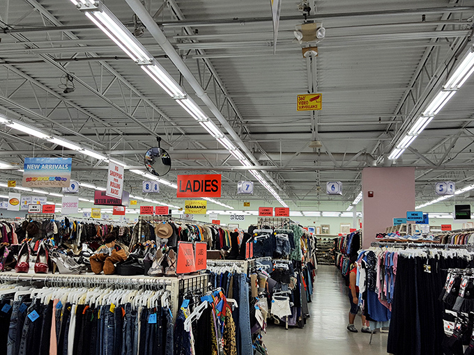 Endless racks stretch like a textile horizon, where your next favorite outfit is definitely hiding somewhere.