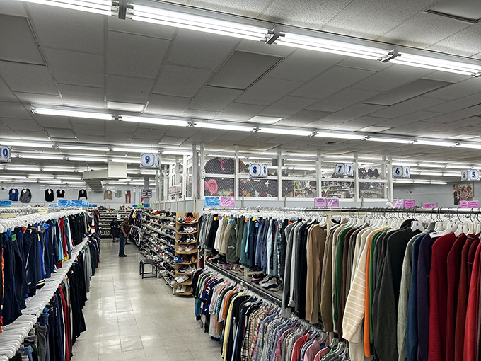 Endless racks of possibility stretch toward the horizon, organized with a method to the madness that seasoned thrifters appreciate.