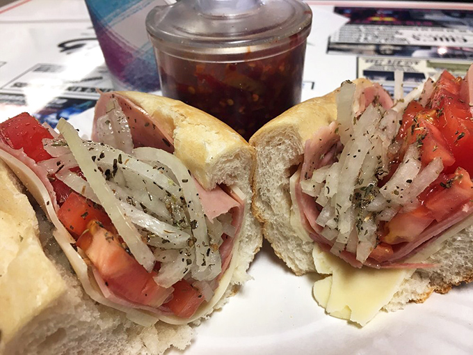 The Italian hoagie in all its glory&mdash;layers of capicola, Genoa salami, and provolone creating what can only be described as a masterpiece of sandwich architecture.