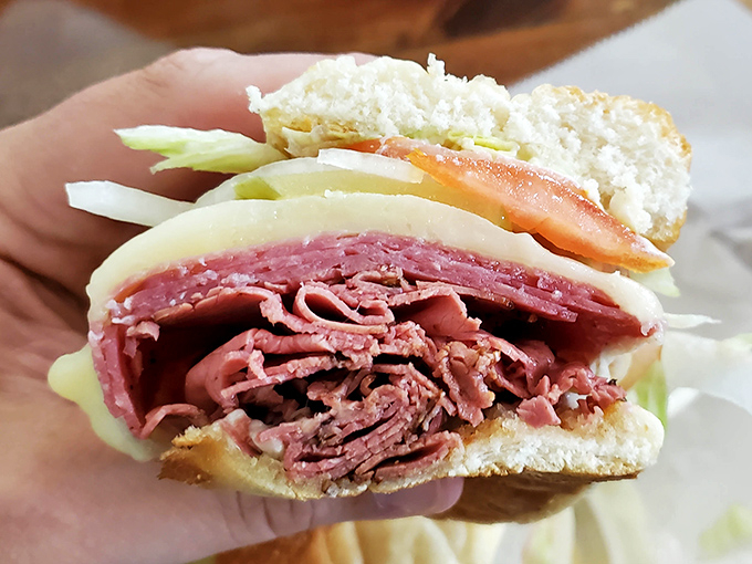 Behold the star of our show! This Italian sub isn't messing around&mdash;layers of thinly-sliced meat, fresh veggies, and that perfect bread-to-filling ratio. 