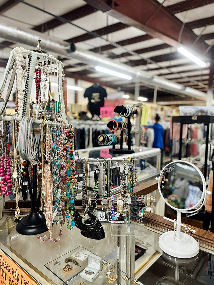 Sparkle seekers rejoice! This dazzling display of costume jewelry transforms forgotten accessories into statement pieces waiting for their next night out.