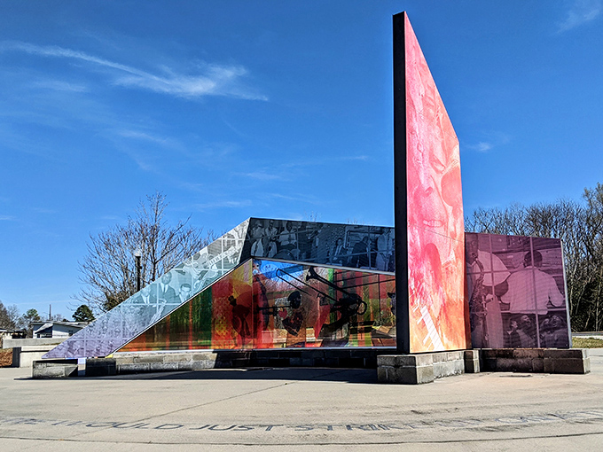 The Music Park's colorful geometric design celebrates Kinston's rich musical heritage &ndash; a symphony in sculpture form under that perfect Carolina blue sky. 