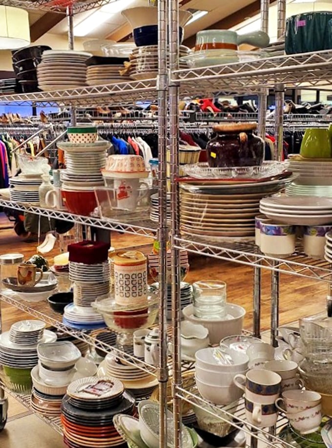 Dish paradise! One person's retired dinnerware becomes another's vintage collection. That avocado green set is calling your name.