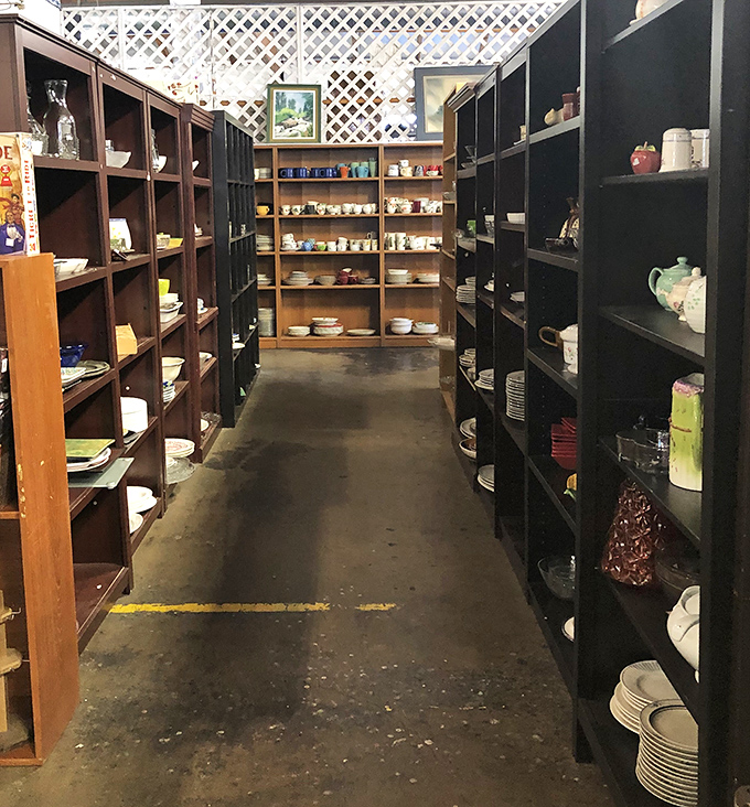 The kitchenware aisle: where your grandmother's forgotten serving dishes find new homes and dinner parties get their second acts.