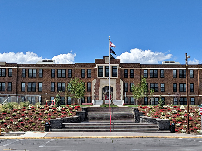 Klamath Union High School's grand entrance makes you wonder if they're educating students or training future senators.