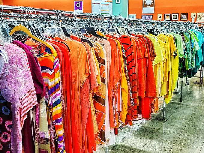 
The clothing rainbow that proves style doesn't need a hefty price tag. These vibrant tops are organized with more care than my sock drawer has ever seen.