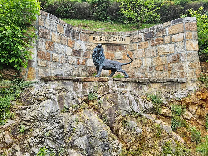 The castle's lion statue stands guard with regal indifference, as if to say, "Yes, you've found a castle in West Virginia. No autographs, please." 