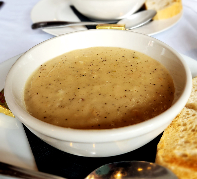 This unassuming bowl contains the legendary lobster bisque that's worth the drive from anywhere in Ohio &ndash; silky, smooth, and soul-satisfying.