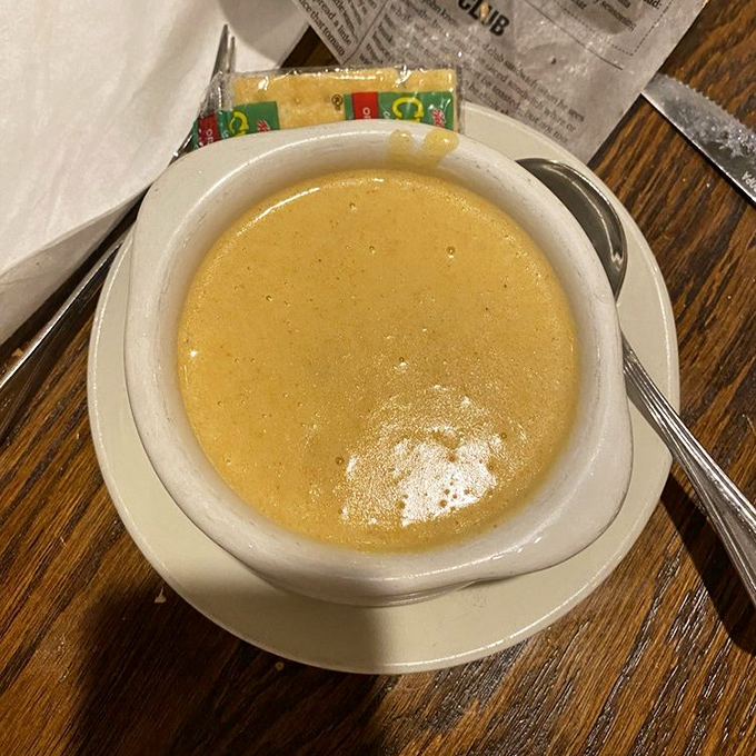 This golden bowl of lobster bisque isn't just soup—it's a warm hug from the Atlantic Ocean that somehow found its way to Easton.