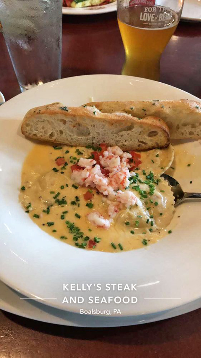 This lobster ravioli isn't just a dish—it's a creamy, herb-flecked revelation that makes you question why you'd ever order anything else.