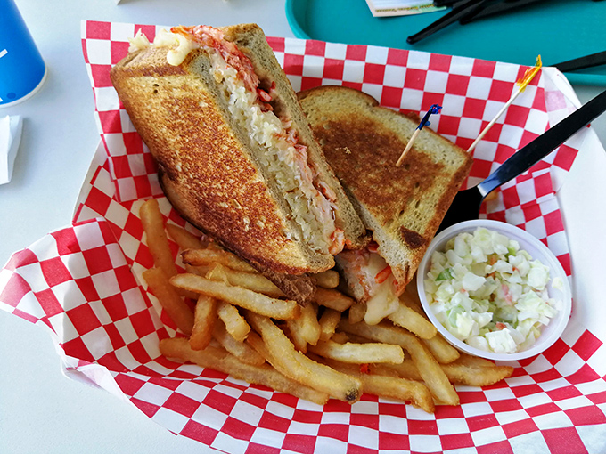 Behold the legendary lobster reuben that has locals driving hours just to experience this magnificent sandwich creation.