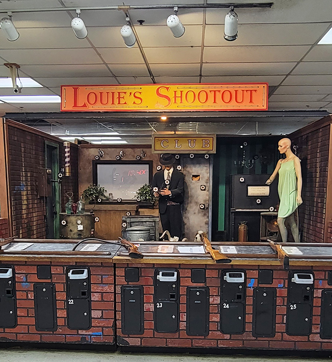 "Louie's Shootout" offers a slice of Wild West fantasy, complete with mannequins frozen in time and numbered mailboxes for... messages from the beyond?
