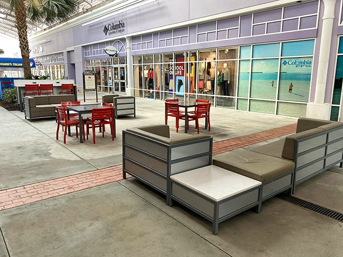 Modern lounging areas scattered throughout the outlets provide tactical resting zones for when your shopping stamina needs a boost. Columbia Sportswear stands ready for your next adventure.