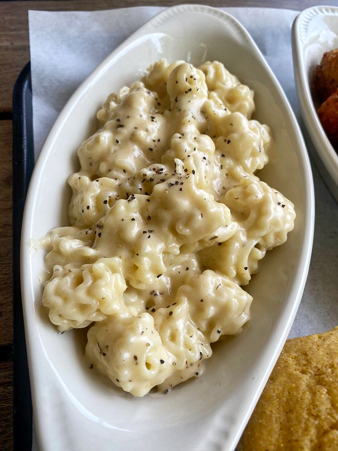 Behold, the mac and cheese that launches a thousand return visits&mdash;creamy, dreamy, and somehow both comforting and exciting at once.
