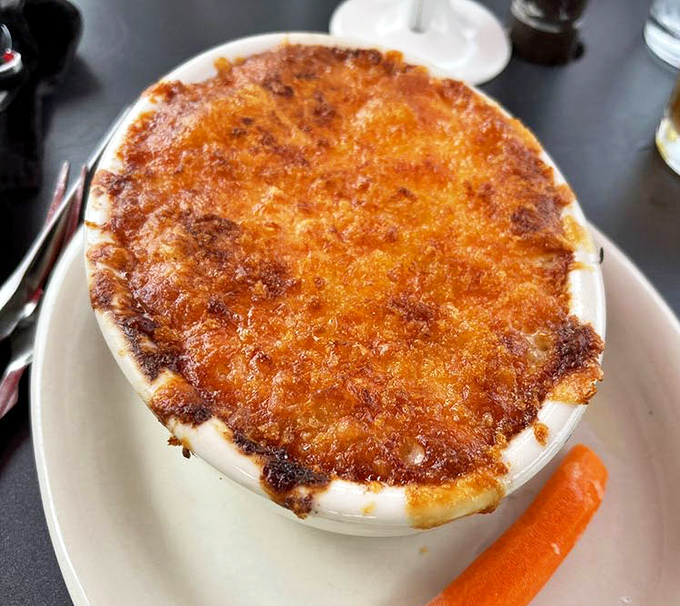 Behold the golden crown jewel: bubbling, bronzed perfection that redefines everything you thought about mac and cheese.