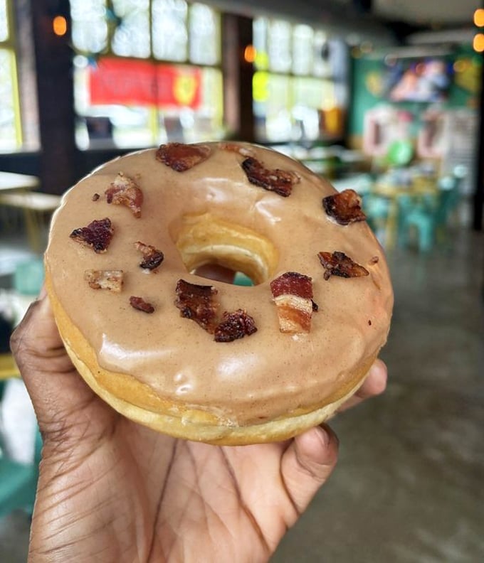 The legendary maple bacon donut in all its glory&mdash;where maple glaze meets perfectly crispy bacon bits in a harmony sweeter than The Beatles' greatest hits.