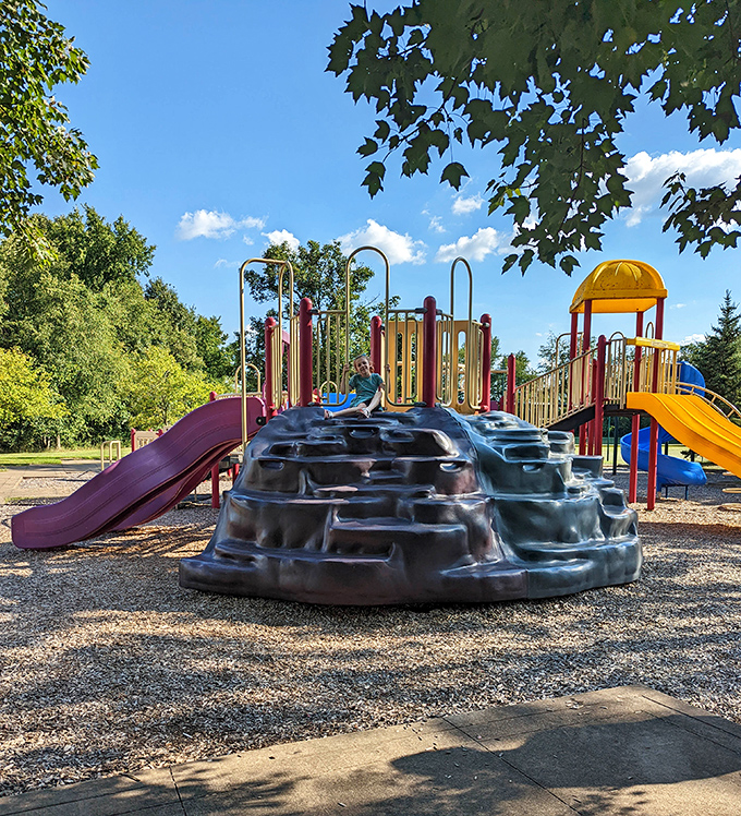 This playground isn't trying to win design awards&mdash;it's busy creating childhood memories instead, complete with slides that still give that static-electric thrill.