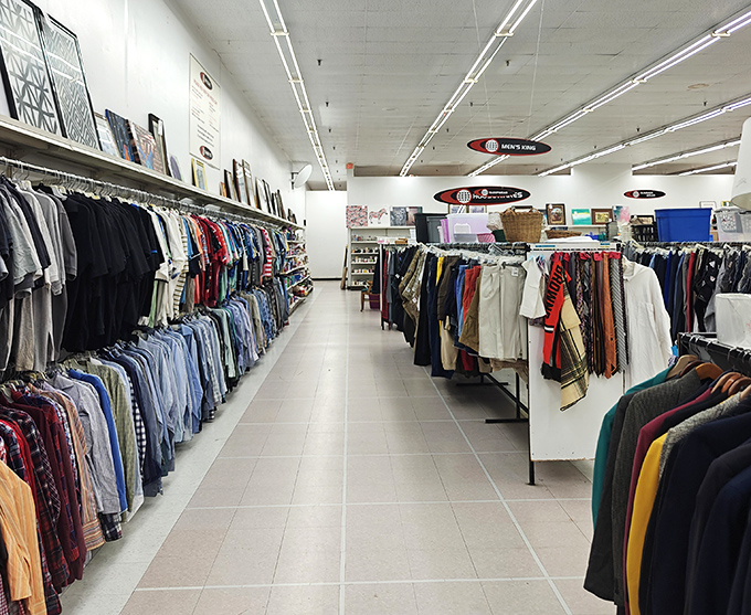 The men's section is organized with military precision. Find everything from business attire to that Hawaiian shirt your spouse will pretend to hate.