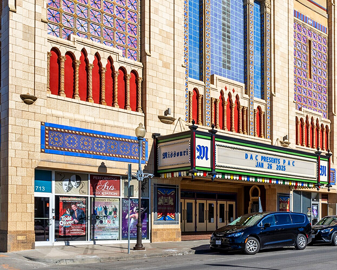 The Missouri Theater stands as a testament to Art Deco dreams, its ornate fa&ccedil;ade promising entertainment that once made Depression-era troubles disappear.