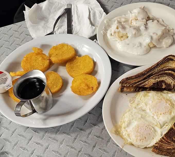 Golden hash browns and biscuits smothered in gravy that's whiter than a Midwest winter &ndash; comfort food that doesn't just speak to your soul, it gives it a warm bear hug.