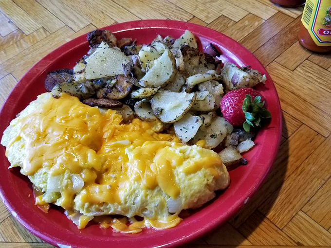 Cheese that stretches to infinity and beyond! This omelet and home fries combo is the breakfast equivalent of a warm Tahoe hug.