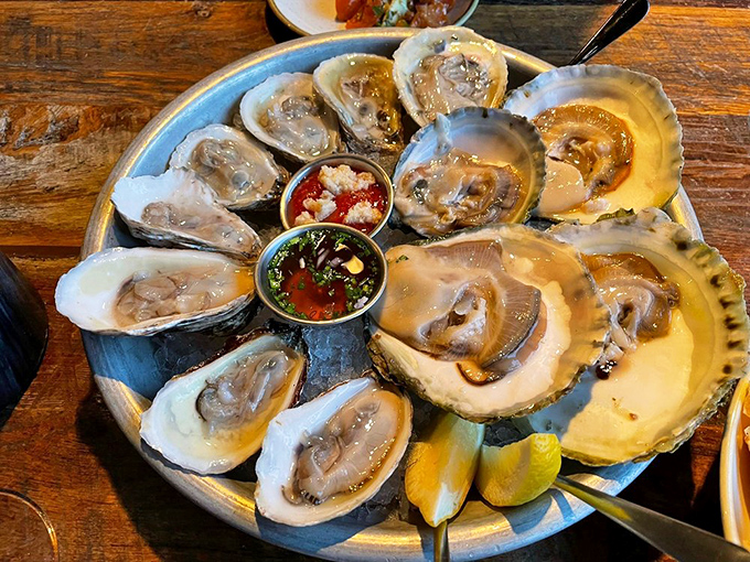 These aren't just oysters; they're little pools of oceanic perfection that somehow traveled to Ohio without losing their dignity. The mignonette in the middle is the unsung hero.