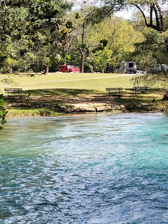 Crystal-clear waters of the Current River invite you to dip your toes or launch your canoe. This isn't just water &ndash; it's liquid serenity.