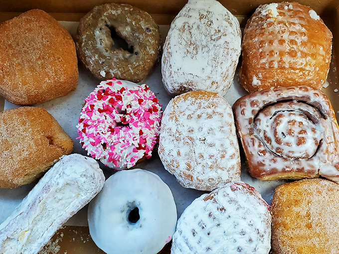 A box of joy in edible form. These aren't just donuts; they're an assortment of reasons to smile before your morning coffee kicks in.