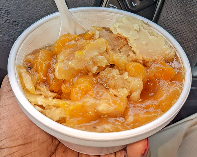 Behold the star attraction &ndash; chunks of Georgia peaches swimming in their own sweet juices, crowned with that perfect buttery crust.