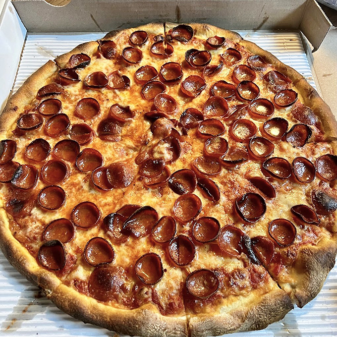 The crown jewel: pepperoni that curls into perfect little cups, creating flavor reservoirs that should be declared national treasures.